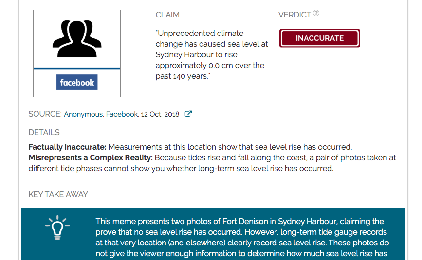 Photo meme of Sydney Harbour incorrectly claims no sea level rise has ...